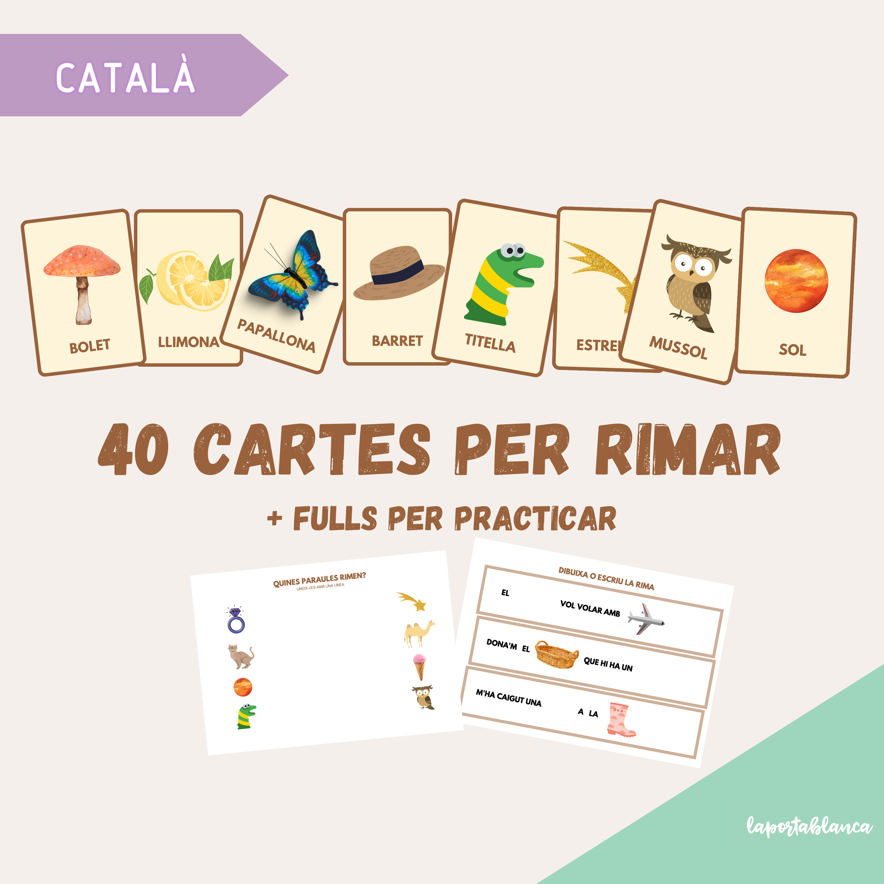 Joc per imprimir : 40 cartes amb rimes. CATALÀ – Labutxaca